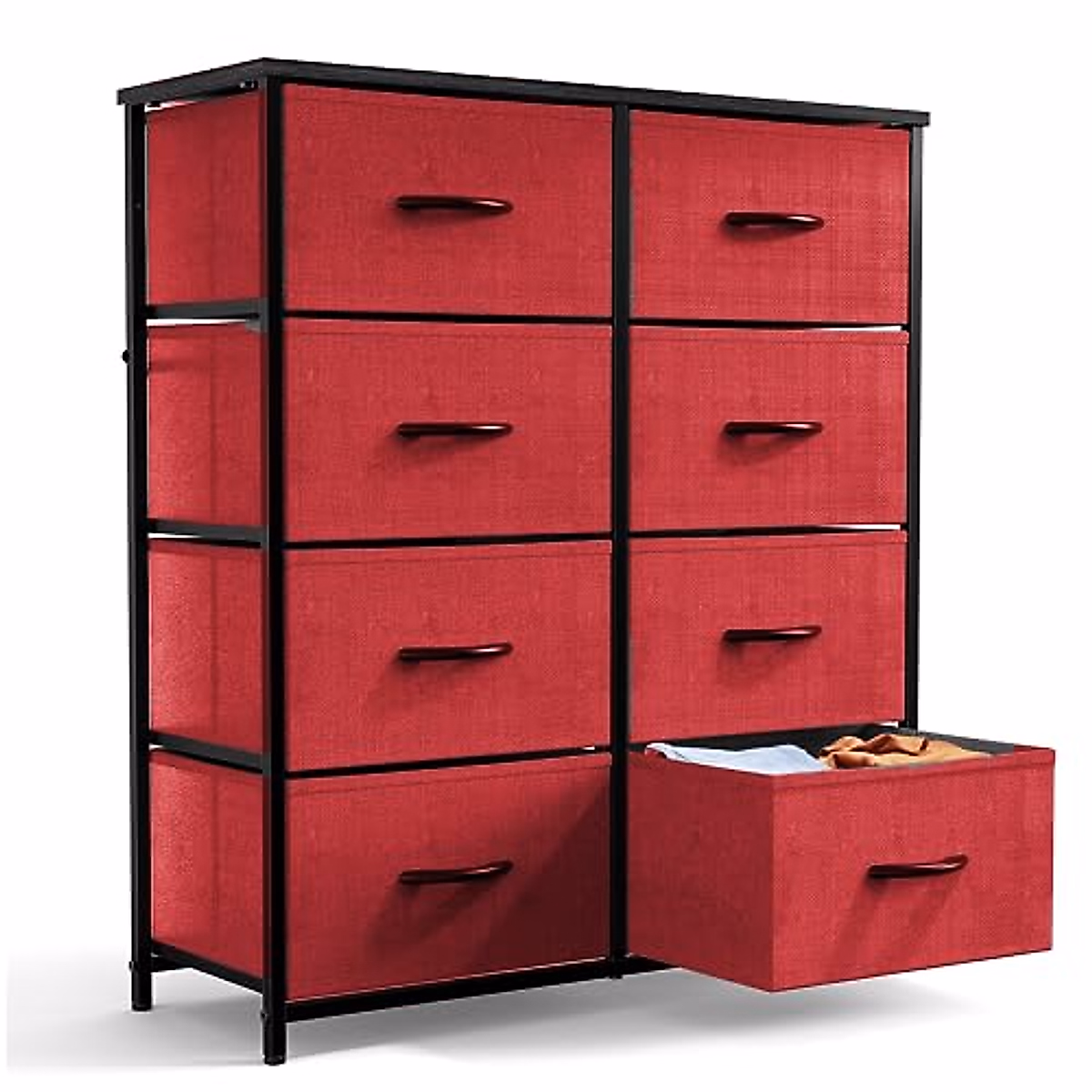 Dresser - Dresser for Bedroom Drawer Dresser Organizer Storage Drawers Fabric Storage Tower with 8 Drawers, Chest of Drawers with Fabric Bins, Steel Frame, Wood Top for Bedroom, Closet, Entryway