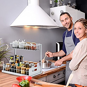 GZHDIAN Under Sink Organizer, 2-Tier Pull Under The Sink Storage Organizer, Sliding Organizer Under Sink, For Under Sink Kitchen Organizers and Storage - White