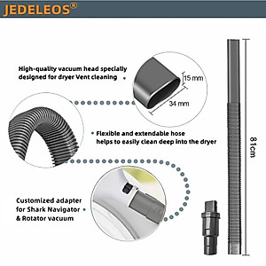 JEDELEOS Dryer Vent Cleaner Kit for Shark Navigator & Rotator NV350 NV351 NV352 NV353 NV360 NV500 NV501 NV752 NV751 Series Vacuum Attachment Flexible Crevice Tool Dryer Vent Lint Remover