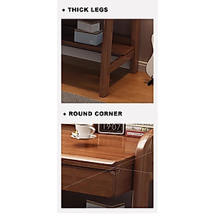 Solid Wood Desk Kids Desks with Drawers and Bookshelf, Height-Adjustable Desk Suit for All Ages, Learning Computer Workstation Writing Desk with Hooks, Study Home Office Desk ( Color : White with chai