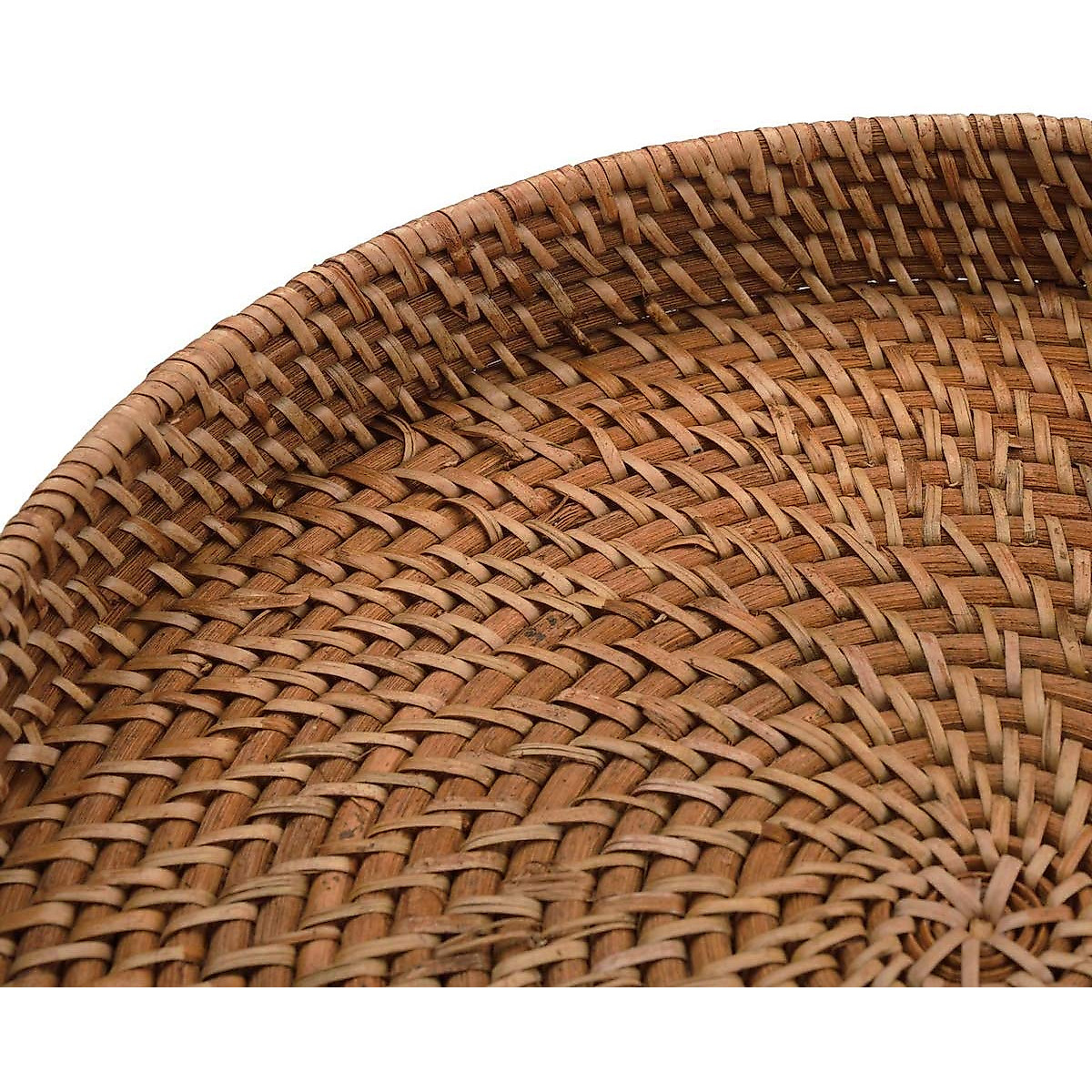 13.8 inch Rattan Tray, Round Wicker Tray with Cut-Out Handles, Woven Serving Tray for Dining / Coffee Table