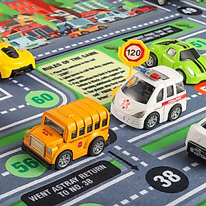 Mathea Car Toys for 1-Year-Old Boy (with Carpet) Pull Back Vehicle Car Set Metal Die-cast Friction Powered Cars Birthday Gift for 1 2 3 Year-Old Boys Girls