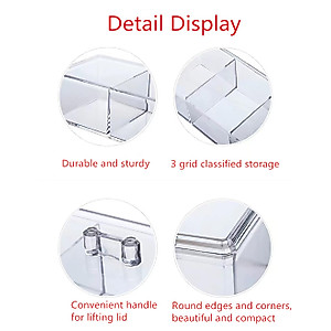 JRIQH 3 Grids Qtip Hold Dispenser.Qtip Organizers and Storage with Lid for Bathroom Vanity Countertop for Cotton Swabs,Cotton Rounds,Lipstick,Hairpin,Cosmetics (3 Grid transparent)