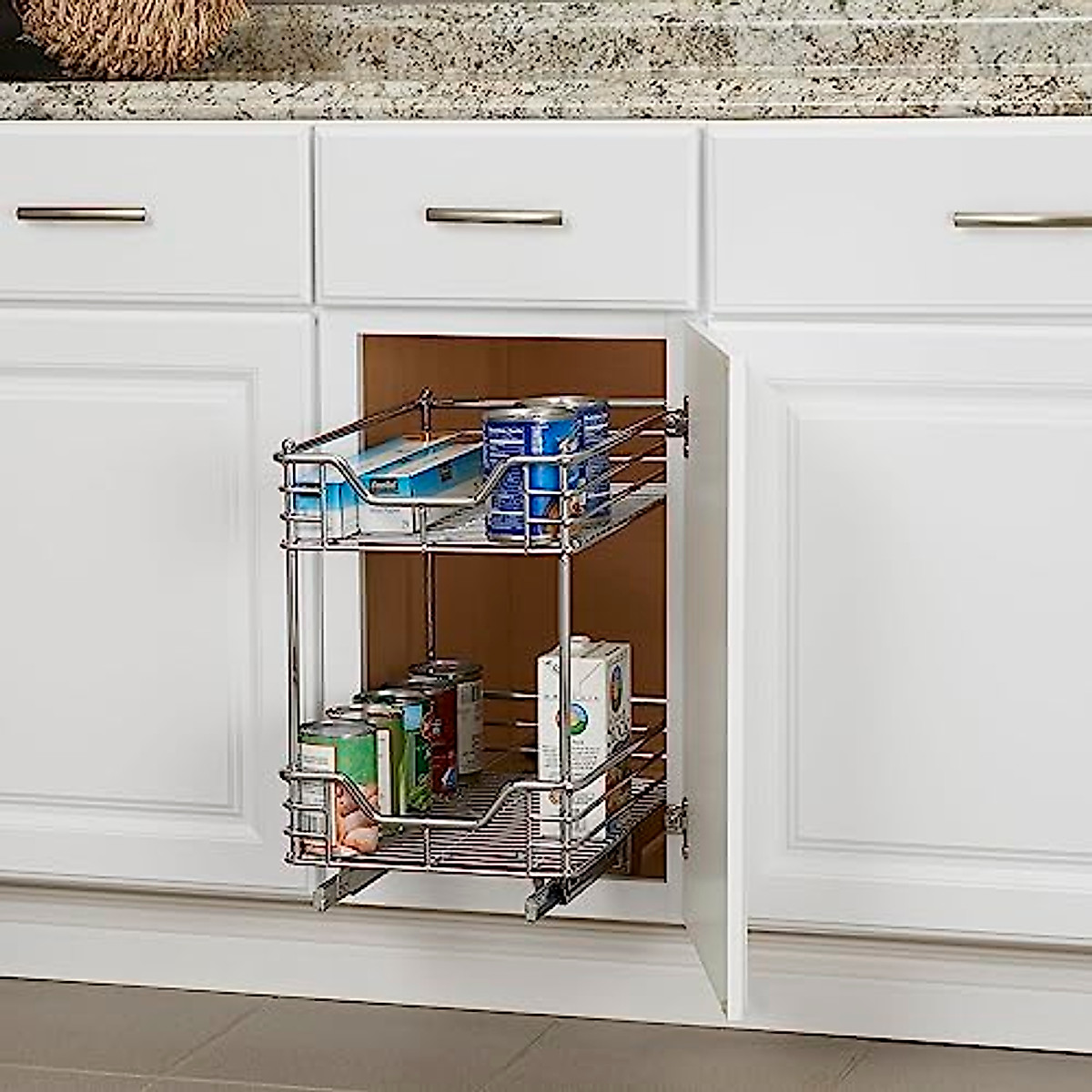 Household Essentials Glidez Chrome-Plated Steel 2-Tier Sliding Under Sink Cabinet Organizer, Chrome