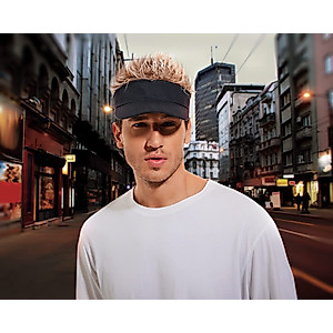 Novelty Visor Cap Adjustable Visor Hat with Spiked Wigs Fake Hair Visor for Adults (Canvas and Polyester, Black and Brown)