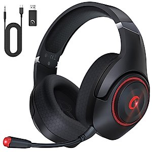 KAPEYDESI Wireless Gaming Headset, 2.4GHz USB Gaming Headphones for PC, PS4, PS5, Mac with Bluetooth 5.2, 40H Battery Life, Detachable Microphone, 3.5mm Wired Jack for Xbox Series (Black Red)