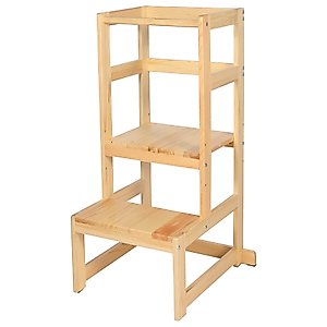 RedSwing Toddlers Kitchen Stool Helper, Sturdy Kids Step Stool with Safety Rail, Wooden Baby Standing Tower for Kitchen Counter and Bathroom, Easy to Assemble, Natural