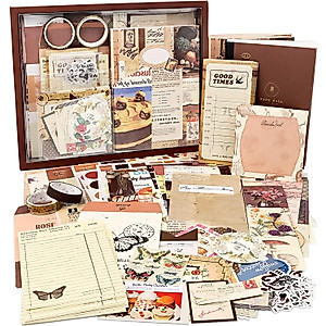 Draupnir Vintage Aesthetic Scrapbook Kit(346pcs), Bullet Junk Journal Kit with Journaling/Scrapbooking Supplies, Stationery, A6 Grid Notebook with Graph Ruled Pages.DIY Gift for Teen Girl Kid Women.