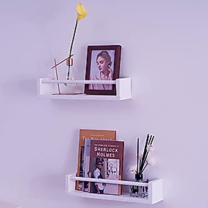 PMLYQ 2 Pack Wood Floating Nursery Shelves,Kitchen Spice Rack,Book Shelf Organizer (White)