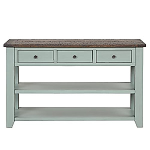 HomSof Console Table 48'' Solid Wood Modern Entryway Sofa Side Table with 3 Storage Drawers and 2 Shelves Green