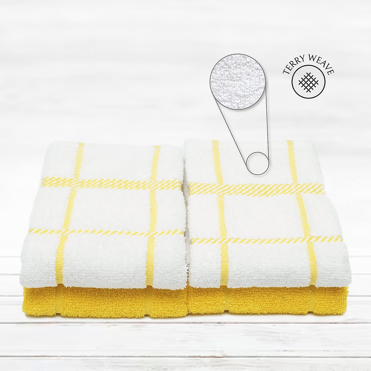 Mellow Buff 100% Cotton Terry Dish Towels, 4 pack16 x26 Inches, Super Soft and Absorbent Kitchen Towels, Perfect for Kitchen Cleaning and Dish Washing | Yellow