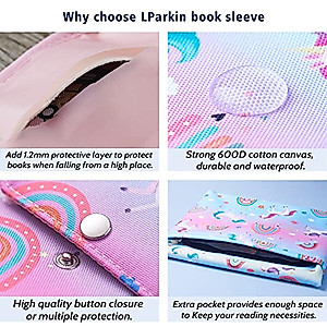 Unicorn Rainbow Book Sleeve with Zipper and Back Pocket, Book Covers for Paperback with Padded, 11 x 9 Inch, Unicorn Gifts for Girls