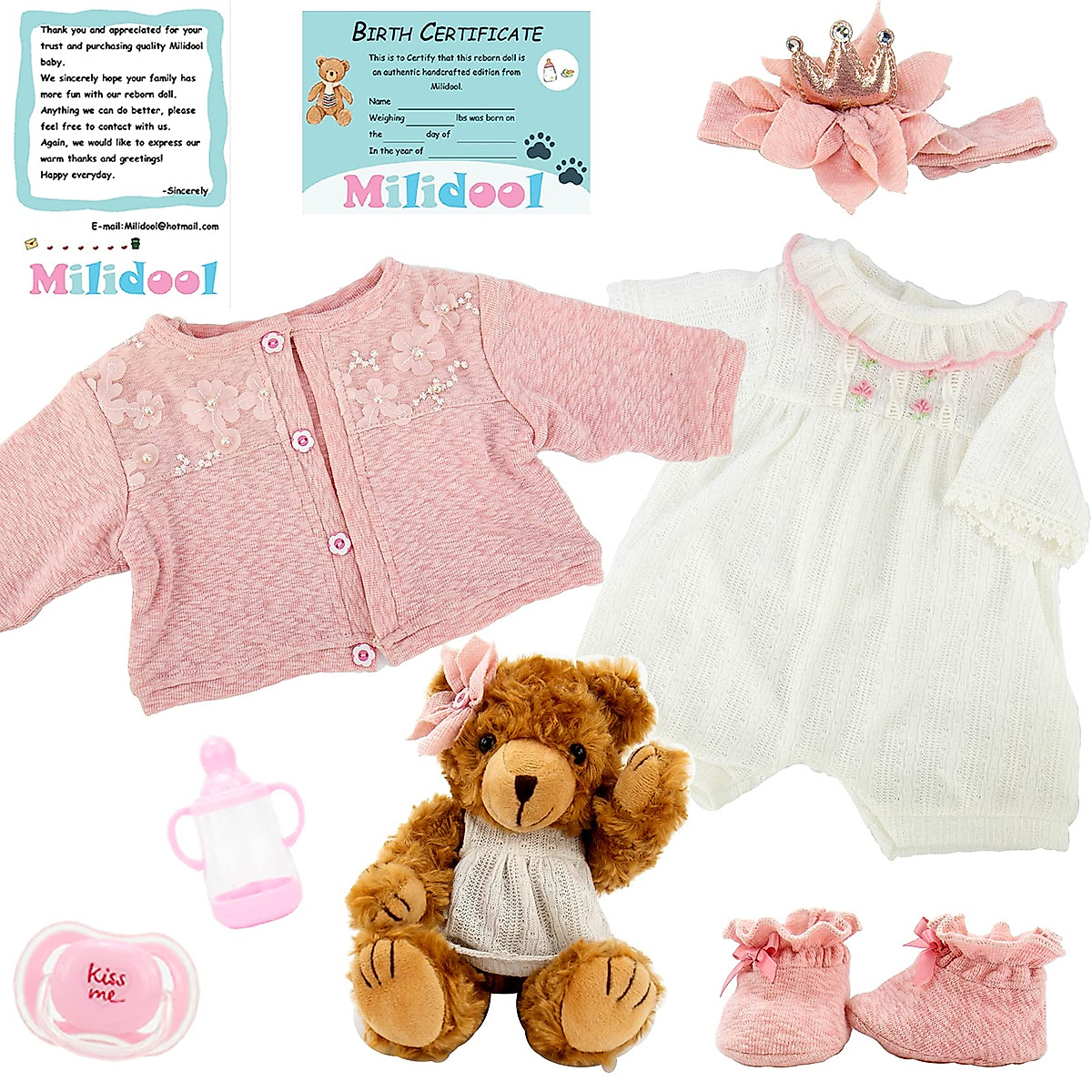 Milidool Reborn Baby Dolls Girl, 22 inch Lifelike Realistic Baby Girl Doll That Look Real Baby Doll Silicone Newborn Baby Doll Packaged with Feeding Toy Accessories Set,Gift for Grandma and Kids 3+