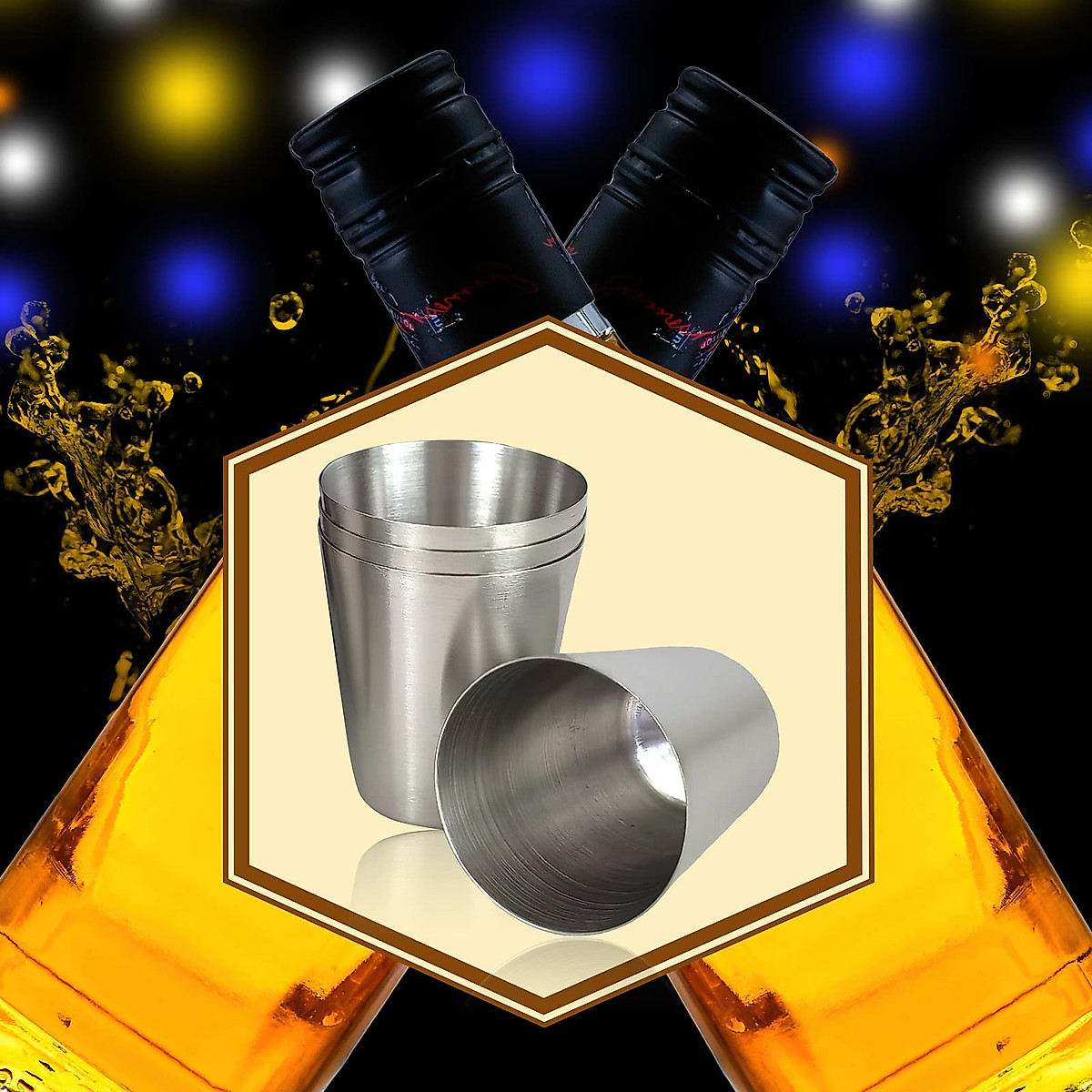 FLASHCastle 4 Pieces 1 Ounce Stainless Steel Shot Cups Shot Glasses Barware Drinking Vessel Unbreakable Metal Shooters for Whiskey Tequila Liquor Great Barware Gift