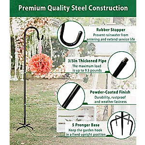 Artibear Adjustable Outdoor Shepherd Hook Stand with 5 Prong Base, 108 Inches Tall 3/5 in Thick, Shiny Black (1 Packs)