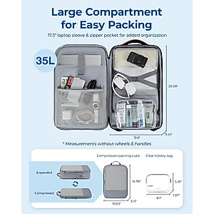 BAGSMART Rolling Travel Backpack, Water-Resistant Travel Laptop Backpacks with Wheels for Adults, 17 Inch Large Roller College Backpack Luggage Carry on with 2 Packing Cubes, Gray