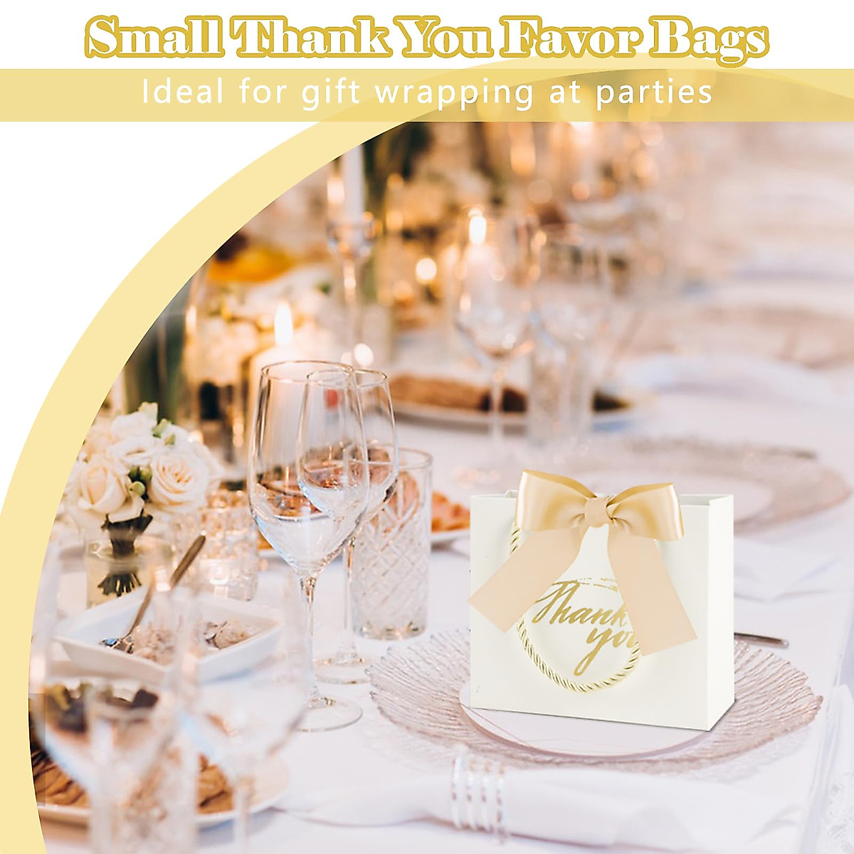 SHAIDOJIO 30Pack Small Thank You Gift Bags with Handle, Mini White Gift Bags Candy Bags Bulk with Bow Ribbon, Party Favor Bag for Wedding, Birthday, Bridal Shower, Baby Shower (5.5x2.5x4.7 Inch)