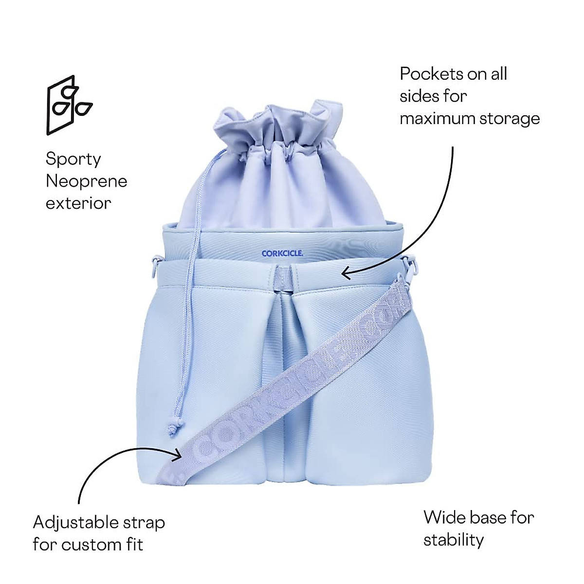 Corkcicle Travel Soft Bucket Cooler, Water Resistant Insulated Bag, Perfect for Wine, Beer, and Ice Packs, Periwinkle