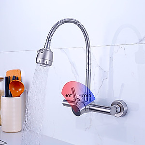 ZHYICH Kitchen Sink Faucet Wall Mount 8 Inch Center with Sprayer, Stainless Steel Mixer Tap, Nickel Brushed Unility Sink Faucet, NSF