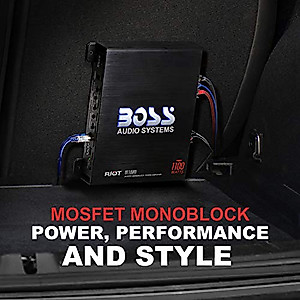 BOSS Audio Systems R1100M Riot Series Car Audio Subwoofer Amplifier - 1100 High Output, Monoblock, Class A/B, 2/4 Ohm Stable, Low/High Level Inputs, Low Pass Crossover, Mosfet Power Supply, Stereo