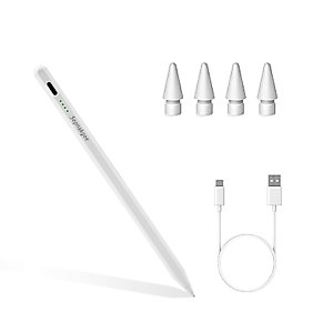 Stylus Pen for iPad, Upgrade Palm Rejection Precise Writing/Drawing and Tilt Sensitivity, Fast Rechargeable Compatible with 2018 and Later Apple iPad, 4 Replacement Tips Compatible with Apple Pencil.