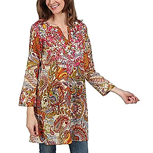 FLORIANA Womens Floral Embroidered Blouse - Long Tunic, Cute Tops for Women Pink, Small