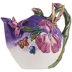 Blue Sky Ceramic Blue Bella Violet Butterfly Teapot, 9.5 x 6 x 7"