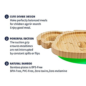 qianliyer Bamboo Baby Plates with Suction - Natural Feeding Dishes for Babies and Toddlers, Perfect for Led Weaning, Non-Slip Design | Ideal Gifts for Kids (Green)