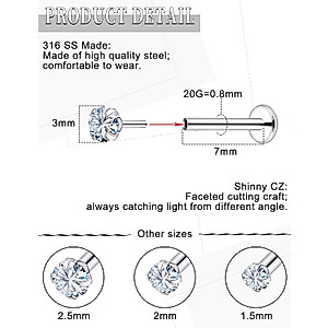 Lsnevsie 20G Push in Theadless Nose Rings Studs Stainless Steel Hypoallergenic Nose Rings Studs Piercing Jewelry for Women Men Diamond 1.5mm 2mm 2.5mm 3mm, Metal Crystal, stainless-steel