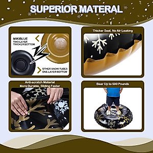 Mikiblue Snow Tube for Sledding Heavy Duty, Super 47'' Inflatable Sleds with Handles, Winter Outdoor Activities for Kids and Adults, Black