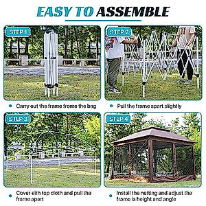 10'x10' Pop Up Gazebo Outdoor Canopy Tent Patio Gazebo Canopy Heavy Duty Party Tent with Mosquito Netting for Backyard Garden Patio and Lawn, Brown