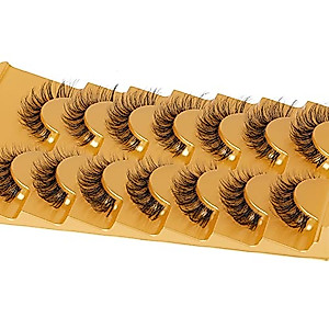 Natural Lashes Wispy False Eyelashes Natural Mink Lashes D Curl Faux Mink Eyelashes Fluffy Volume Cat Eye Lashes 7 Pairs by Eefofnn