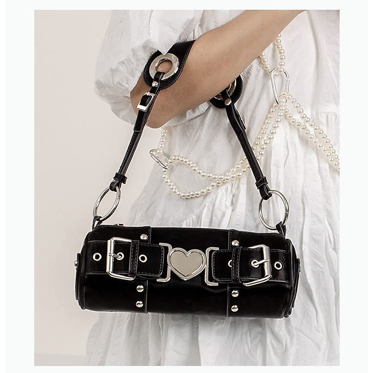 GESALOP Y2K Purse Love Vintage Shoulder Bag Women's Handbag Aesthetic Small Purse Gothic Purse Grunge Accessories (Black)
