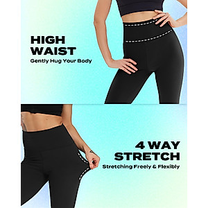 TNNZEET Capri Leggings for Women - Tummy Control Black Leggings with Pockets High Waisted Yoga Pants Workout Cycling Leggings