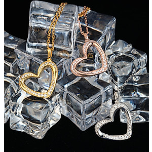 ILLUMIN Tender Tilted Heart Pendant Necklace for Women 925 Sterling Silver with Cubic Zirconia, Rhodium-Plated, 16-18 inch Adjustable Cable Chain