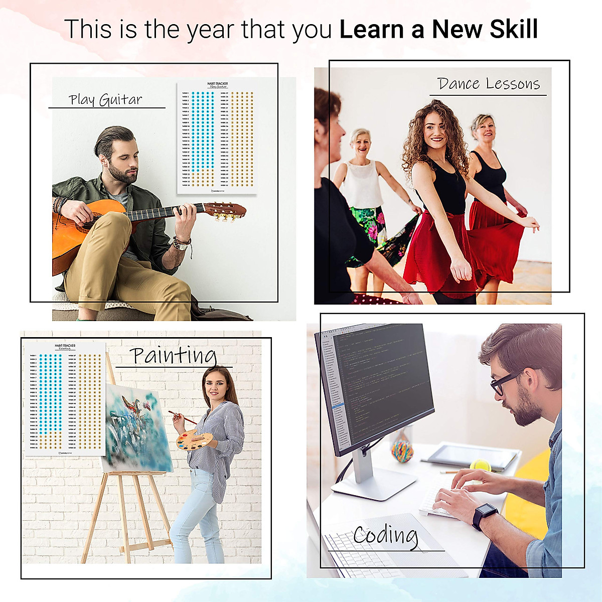 Panda Planner Habit Tracker Wall Calendar - 5 Per Week Habit Scratch Off - Self Care & Goal Accountability - Visual Progress