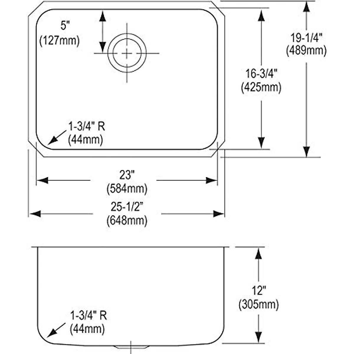 Elkay ELUH231712 Lustertone Classic Single Bowl Undermount Stainless Steel Sink