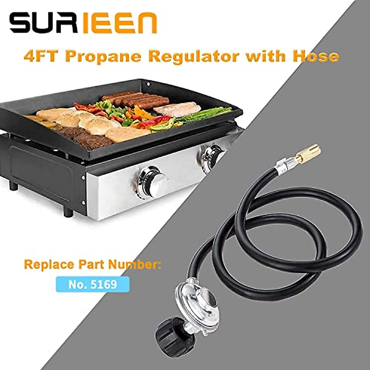 SURIEEN 4FT Propane Regulator with Hose, Replacement for Blackstone 17" and 22" Table Grilldle Adventure Ready Gril