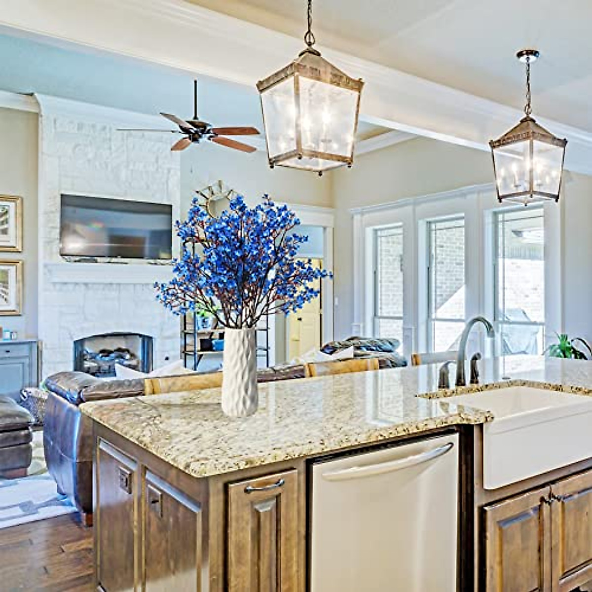 Mandy's 6 Bundles Royal Blue Flowers Silk Babys Breath Artificial Flowers Fall Flowers Gypsophila Bouquet 19.7" for Home Kitchen Wedding Party Decorations (Vase not Include)