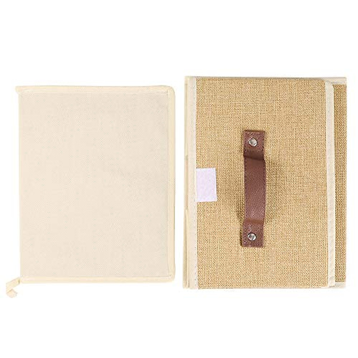 Lucky Monet 2 Pack Linen Fabric Foldable Storage Bin Set Collapsible Storage Box Cube Closet Organizer with Lid & Faux Leather Handle, 10”x8”x7” (Khaki)