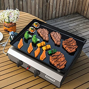 SKOK 2 Burner Gas Griddle- 17 Inch Outdoor Propane Griddle- 20000 BTU Propane Fuelled, Portable Flat Top Gas Grill Camping Griddle Station with Side Shelves for Kitchen, Outdoor BBQ, Camping Tailgating or Picnicking (Only Gas Griddle)