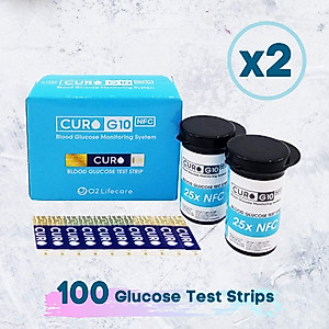 CURO G10 Glucose Test Strips : Included Total Glucose Test Strips 100 Qty (Device NOT Included)
