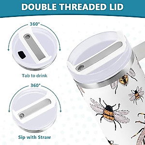 CIJEMAPW Wasp Small Funny Bee Insulated Tumblers Embroidery 40 oz Water Bottles Travel Mug with Handle and Straw Lid Leakproof School Work Outdoor for Women & Men