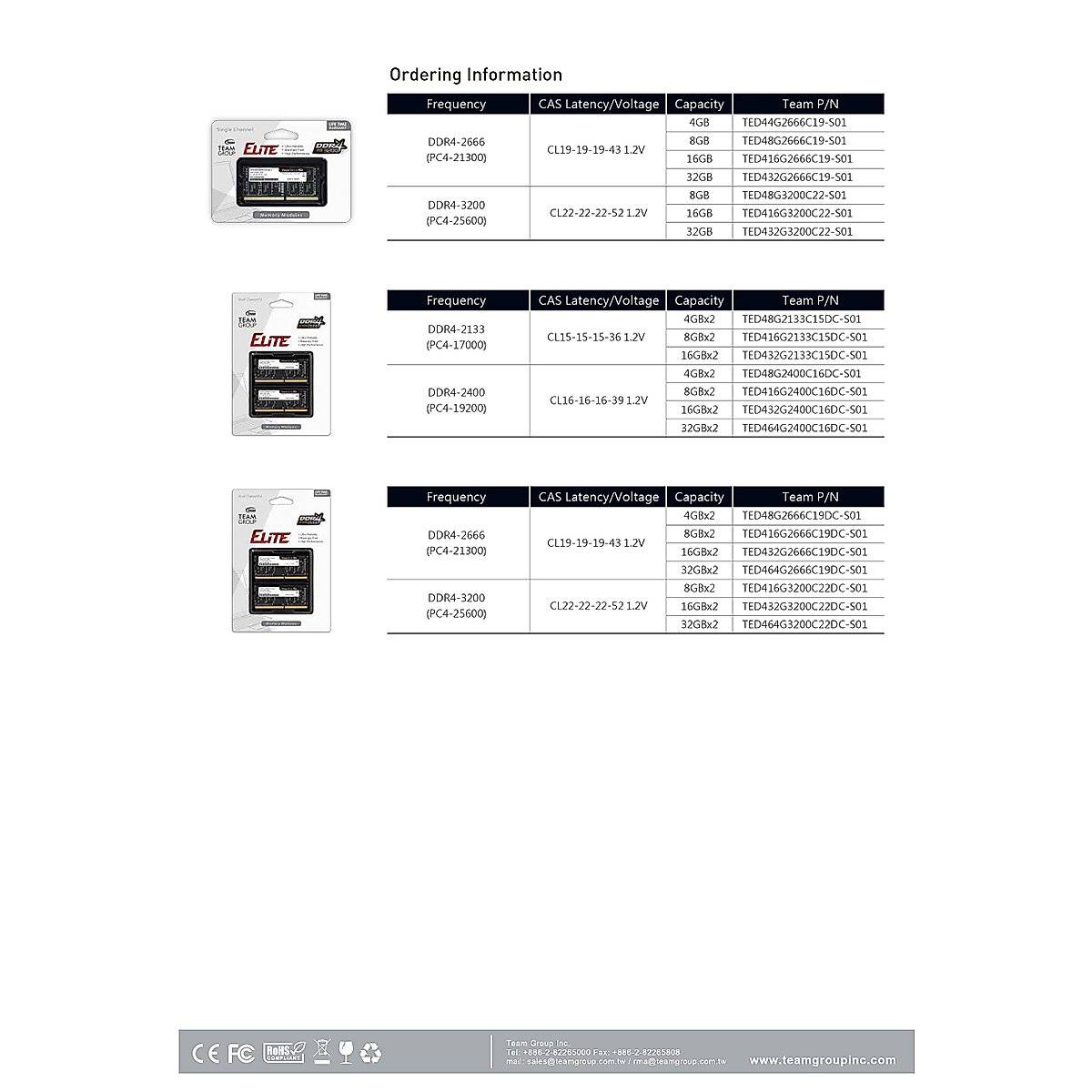 TEAMGROUP Elite DDR4 8GB Single 2666MHz PC4-21300 CL19 Unbuffered Non-ECC 1.2V SODIMM 260-Pin Laptop Notebook PC Computer Memory Module Ram Upgrade - TED48G2666C19-S01