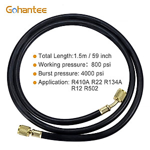 R410A AC Refrigerant Charging Hoses, 59“ HVAC Charging Hose with 1/4’’ SAE Female Flare, 800PSI Working Pressure for R410A R22 R134A R12 R502 Air Condition System Maintenance
