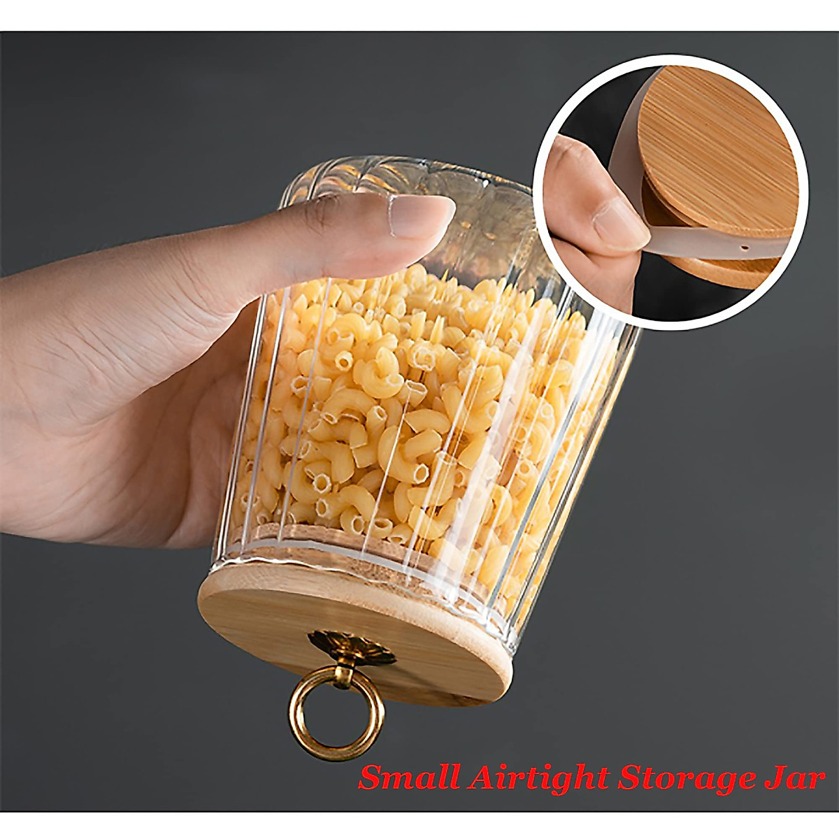 Glass Coffee Nuts Canister Airtight Storage Jar Petal Decorative Container with Bamboo Lid Metal Handle Easy to Grasp 700ml, 23 FL OZ