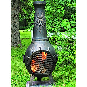 The Blue Rooster Sun Stack Chiminea Outdoor Fireplace - Wood Burning Cast Aluminum Deck or Patio Firepit