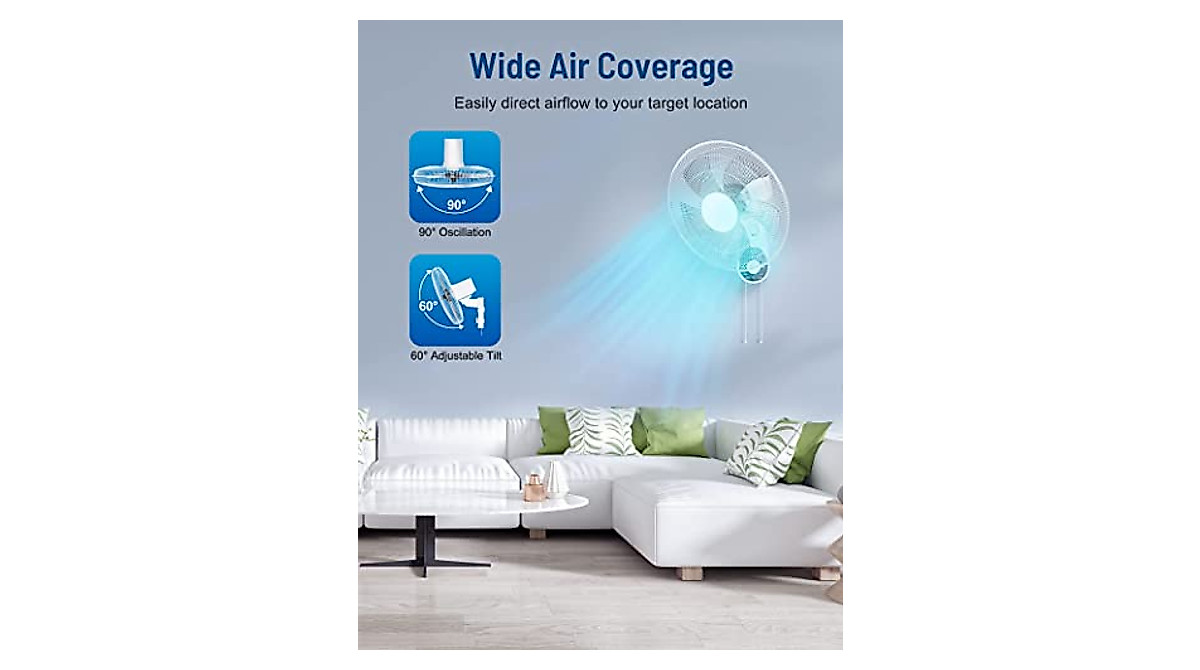 Mirdred 16 Inch Wall Mount Fan - Quiet Cooling & 3 Speeds