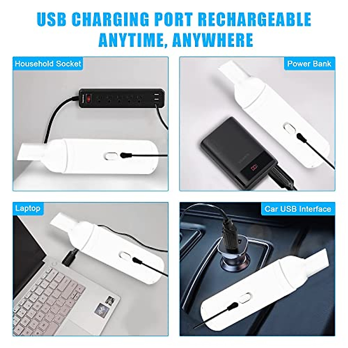 BIWASE Mini Protable Car Vacuum Cordless,Handheld Vacuum for Quick Cleaning,USB Charging,Quick Car Vacuum Cleaner for Pet Hair, Home,Office and Car Cleaning(White)