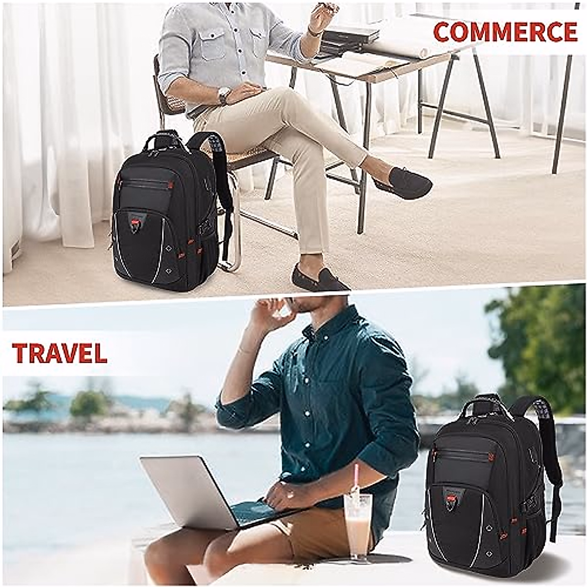 PS Le Periple Laptop Backpack For Men,Extra Large 17.3 inch Computer Backpack,Water-Repellent College Daypack Business Backpack with Anti-Theft Pockets & USB Port for Men/Women-Black